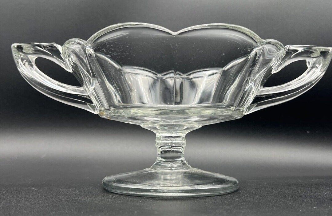 Vintage Clear Pressed Glass Pedestal Bowl Compote Candy Dish With Two ...
