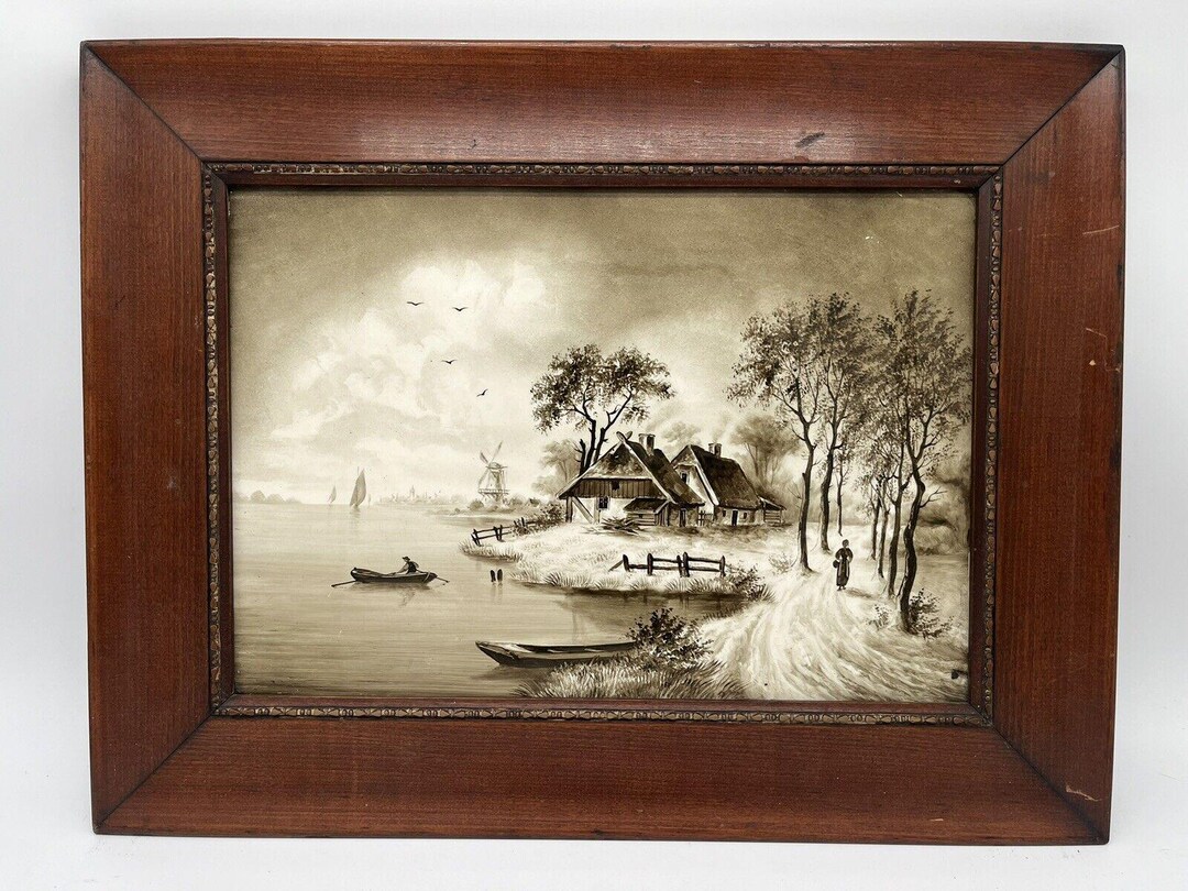 Antique Hand Painted Sepia Brown Delft Tile in Victorian Wood Frame - Etsy