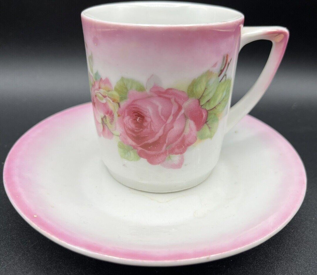 Vintage OG Germany Pink Roses Porcelain Tea Cup & Saucer - Etsy