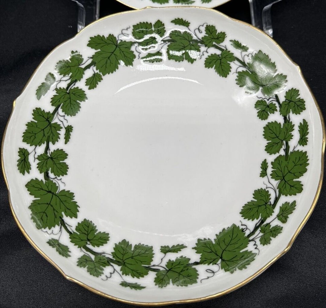 Antique German Meissen Porcelain Bowls Plates Green Napoleon Ivy Empire ...