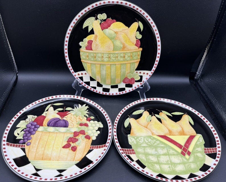 Zak Designs Classic Fruit Bowl Set of 3 Salad Plates EUC Ceramic Debbie ...