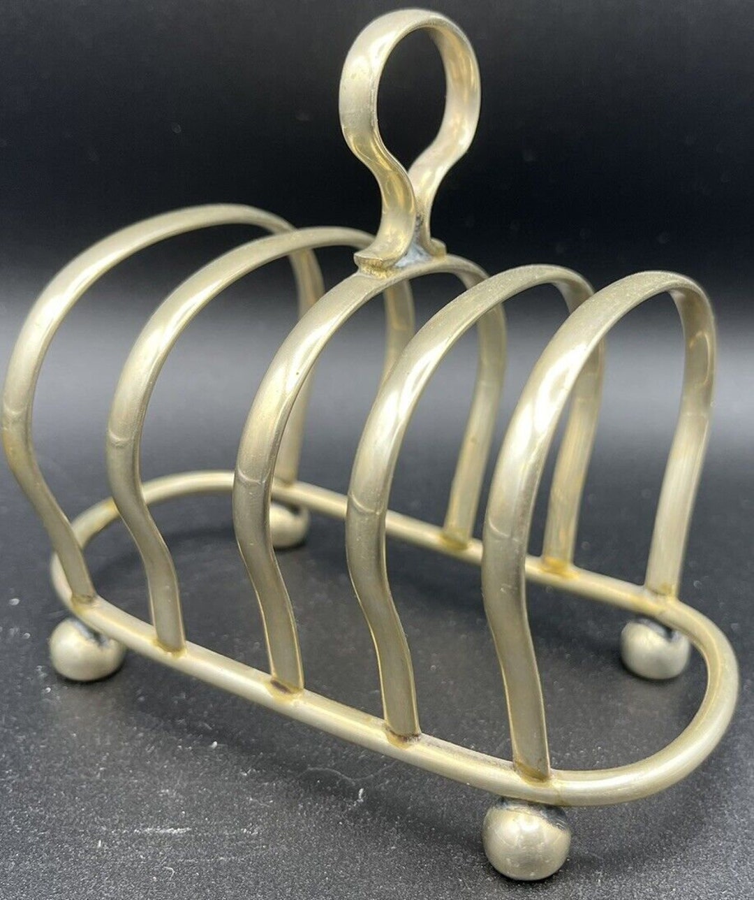 Silver Plated 4 Slice Toast Rack W Loop Ring Handle 4 Ball Feet Stamped ...