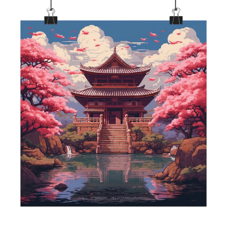 Peaceful Dojo With Cherry Blossoms Japanese Print Décor Modern Wall Art ...
