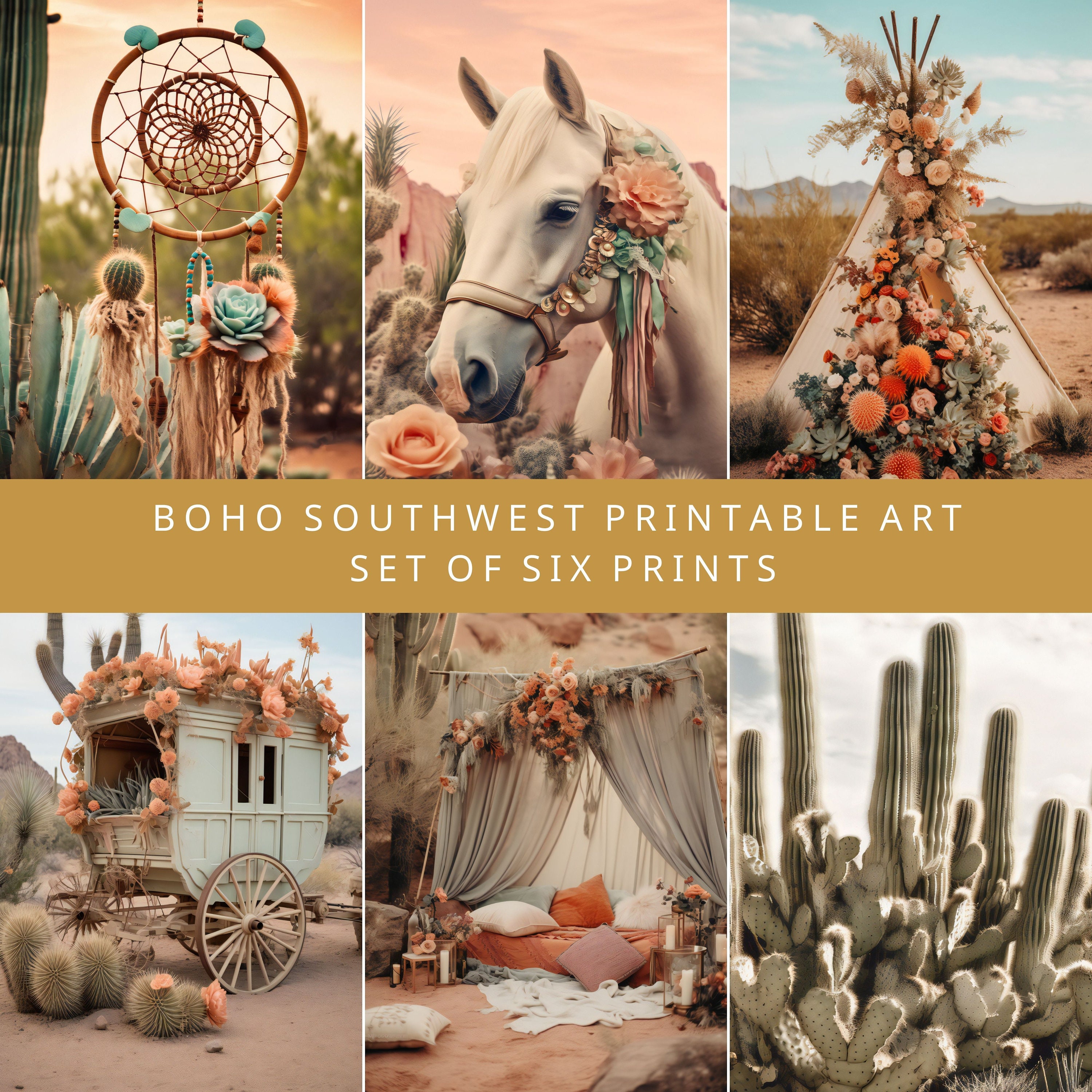 Western Gallery Wall, Boho Set of 6 Prints, Southwestern Printable Art ...