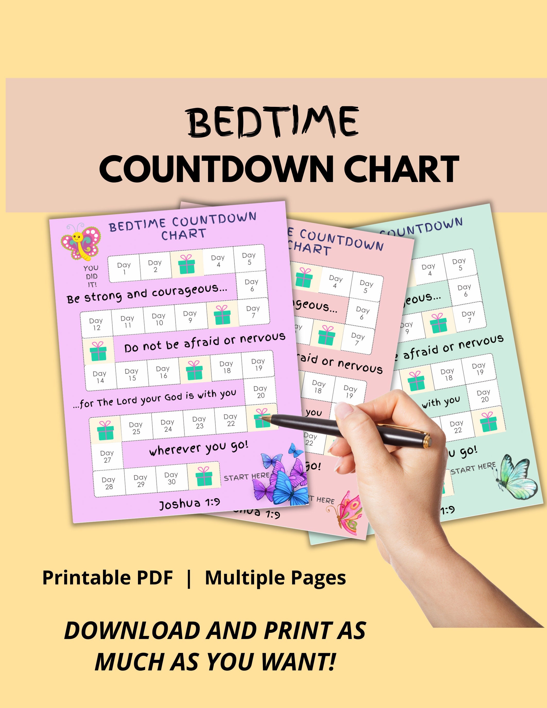 Bedtime Countdown Printable for Kids, Back to School Countdown Joshua 1 ...