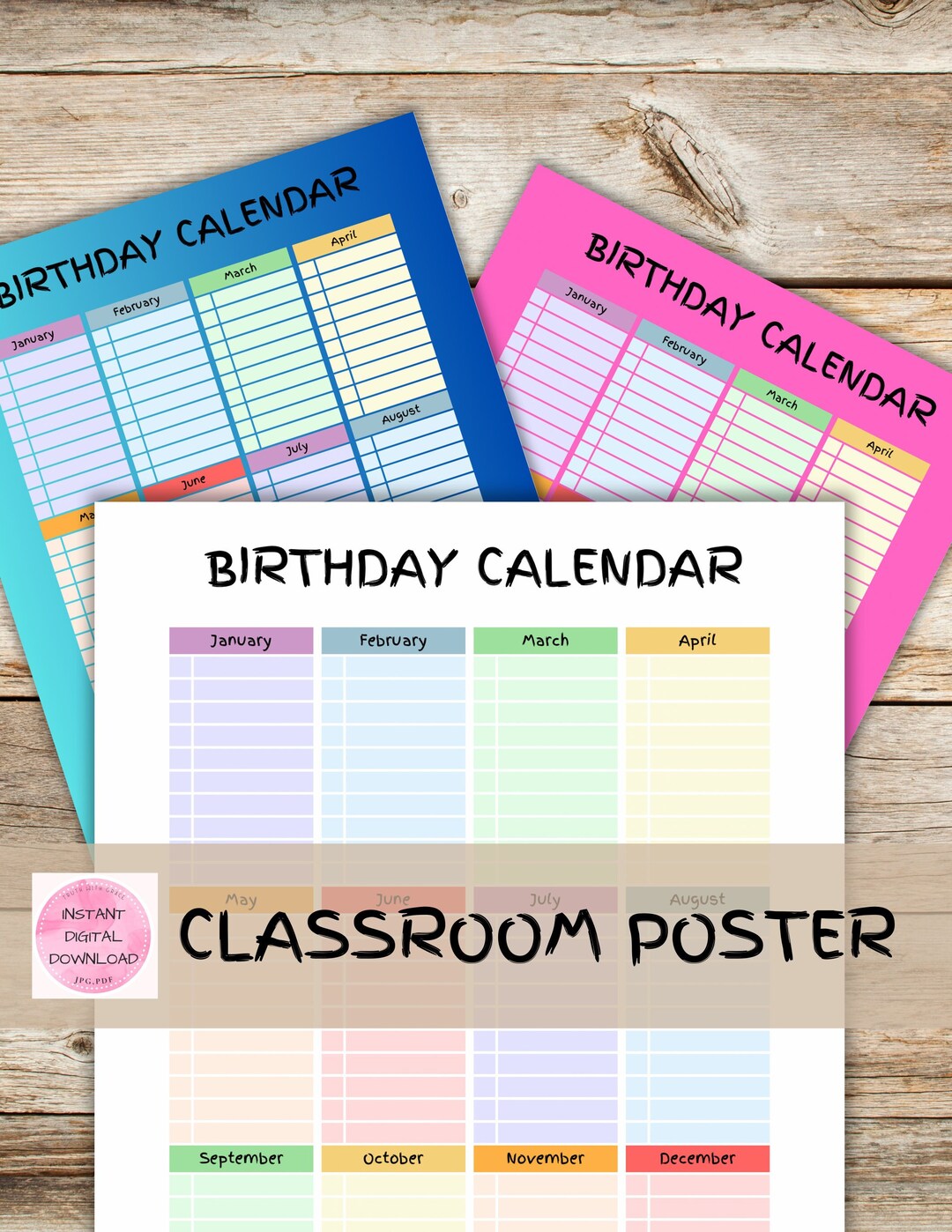 Classroom Birthday Calendar Poster: Colorful Event Tracker (digital ...