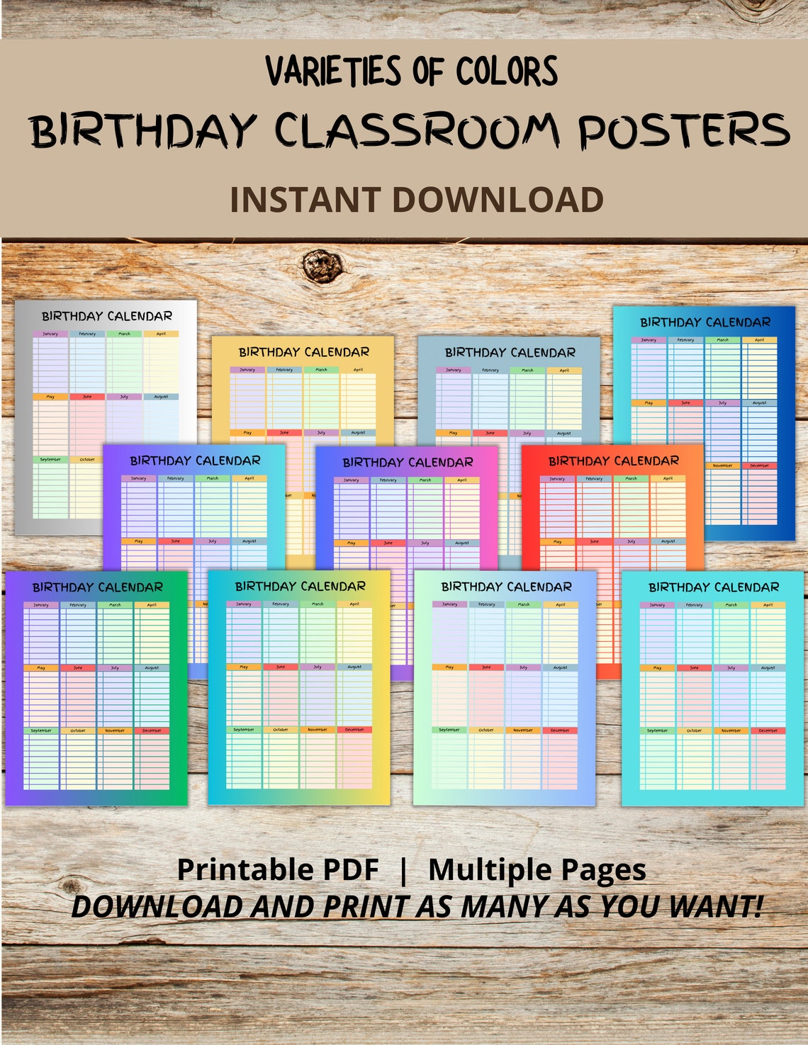 Classroom Birthday Calendar Poster: Colorful Event Tracker (digital ...