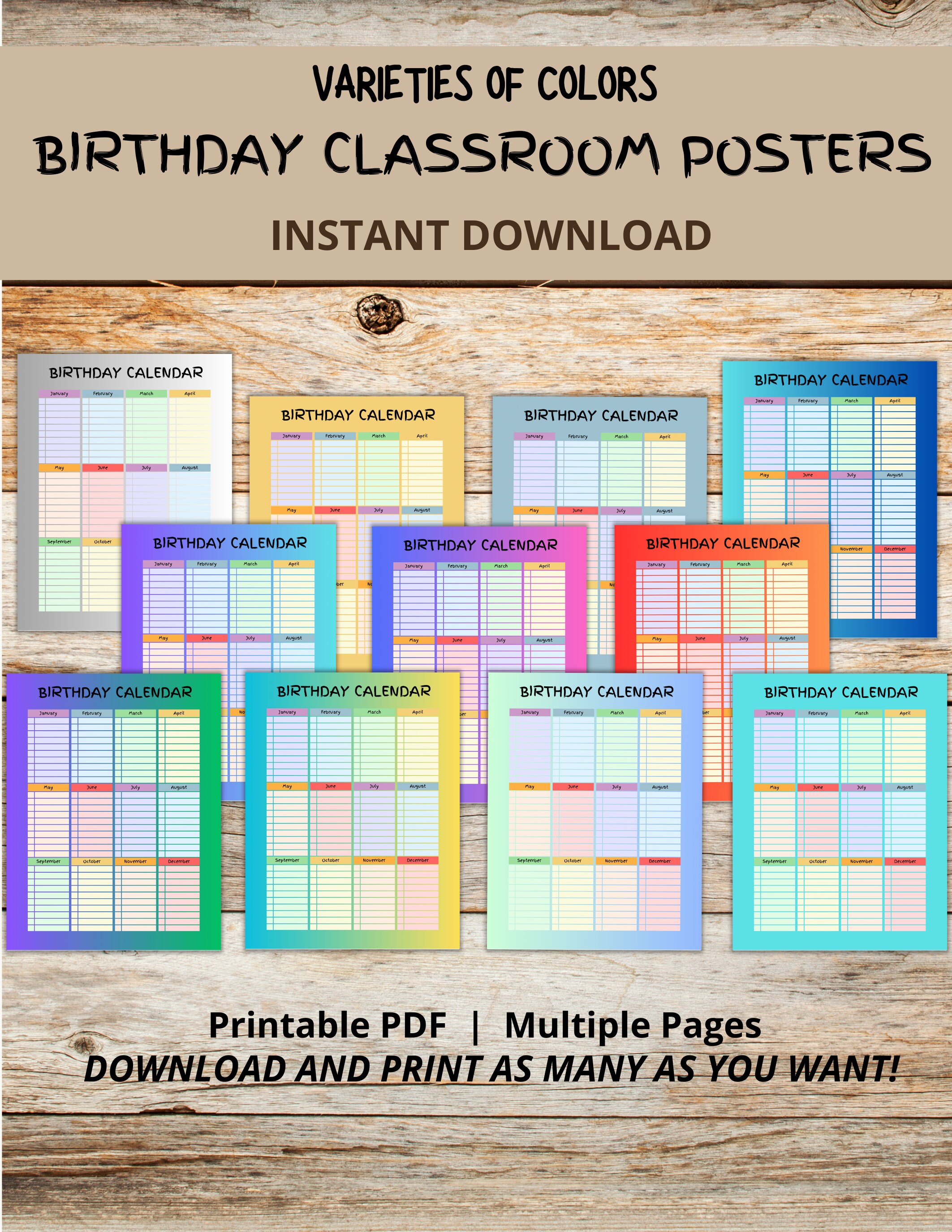Classroom Birthday Calendar Poster: Colorful Event Tracker (digital ...