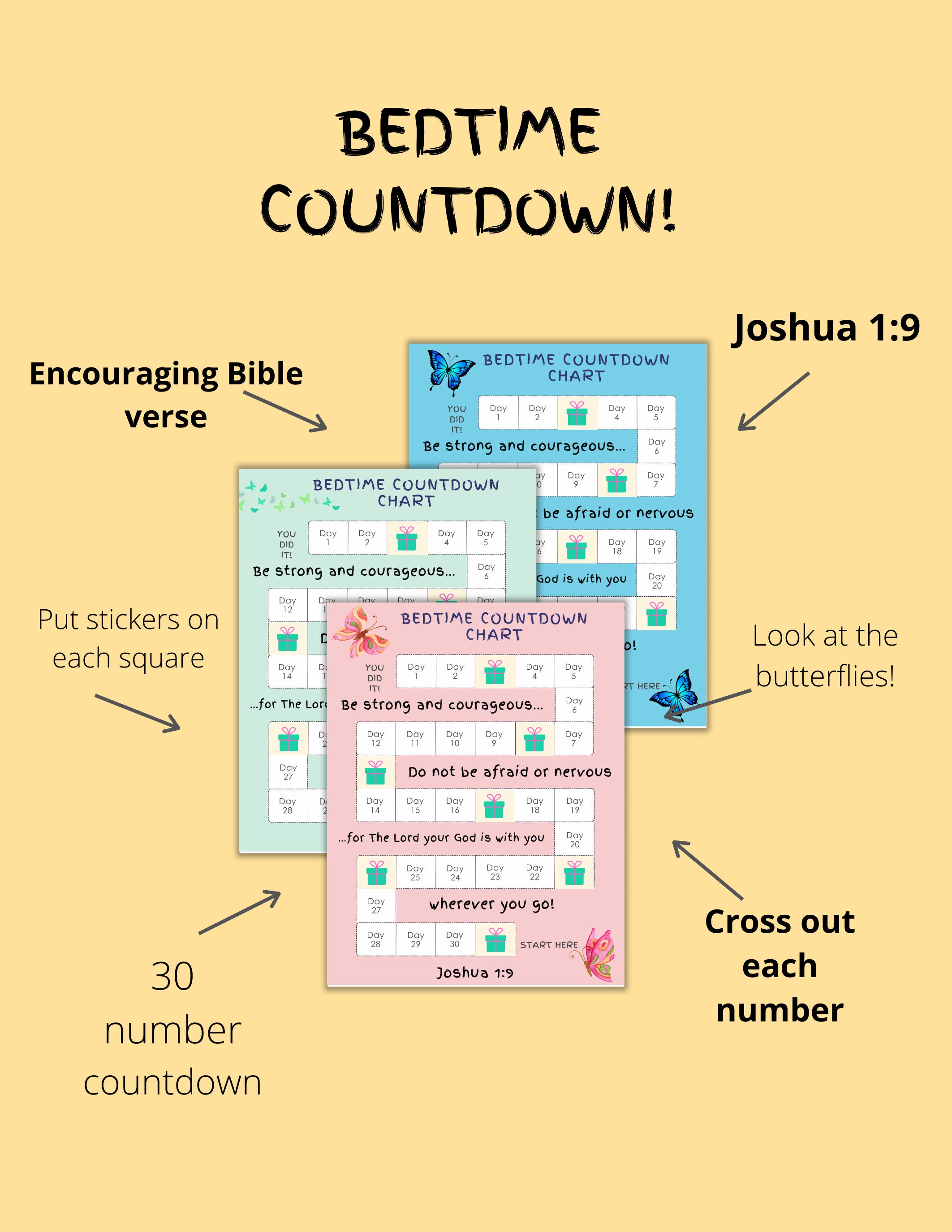 Bedtime Countdown Printable for Kids, Back to School Countdown Joshua 1 ...