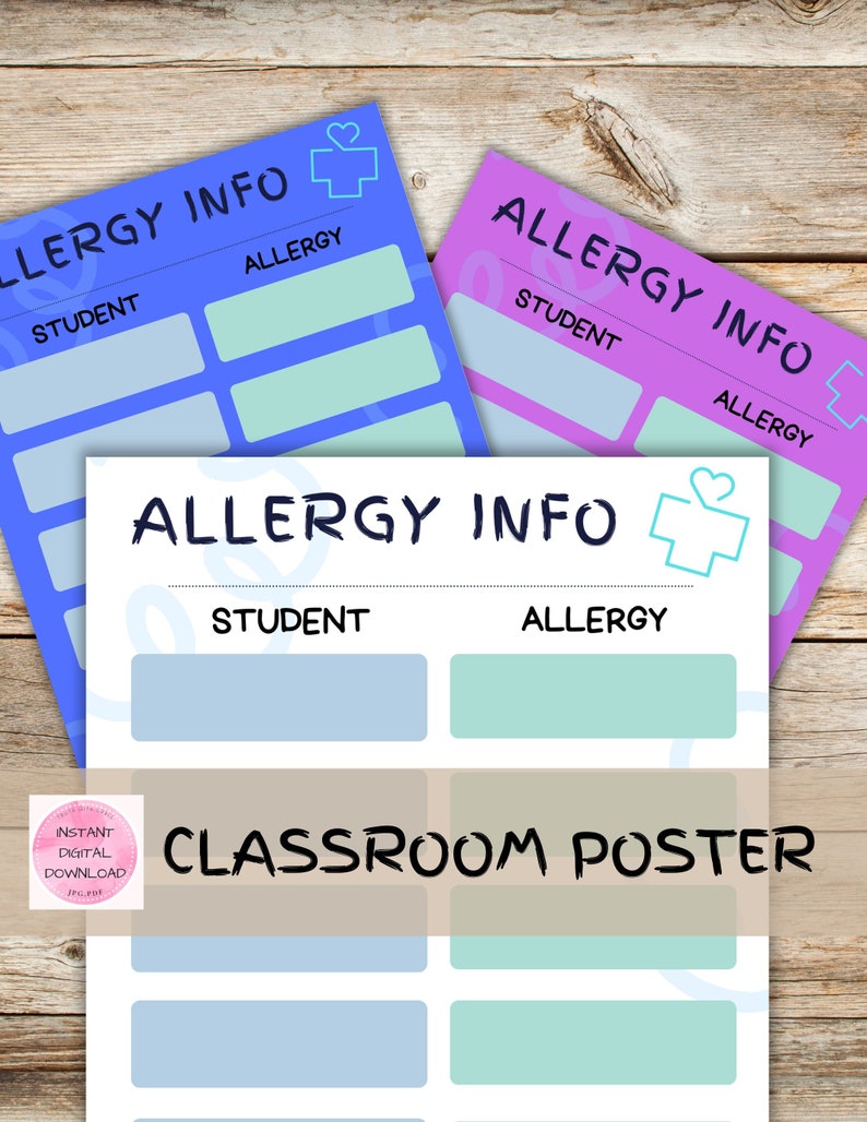 Child Allergy Classroom Poster: Daycare & School (digital Download) - Etsy