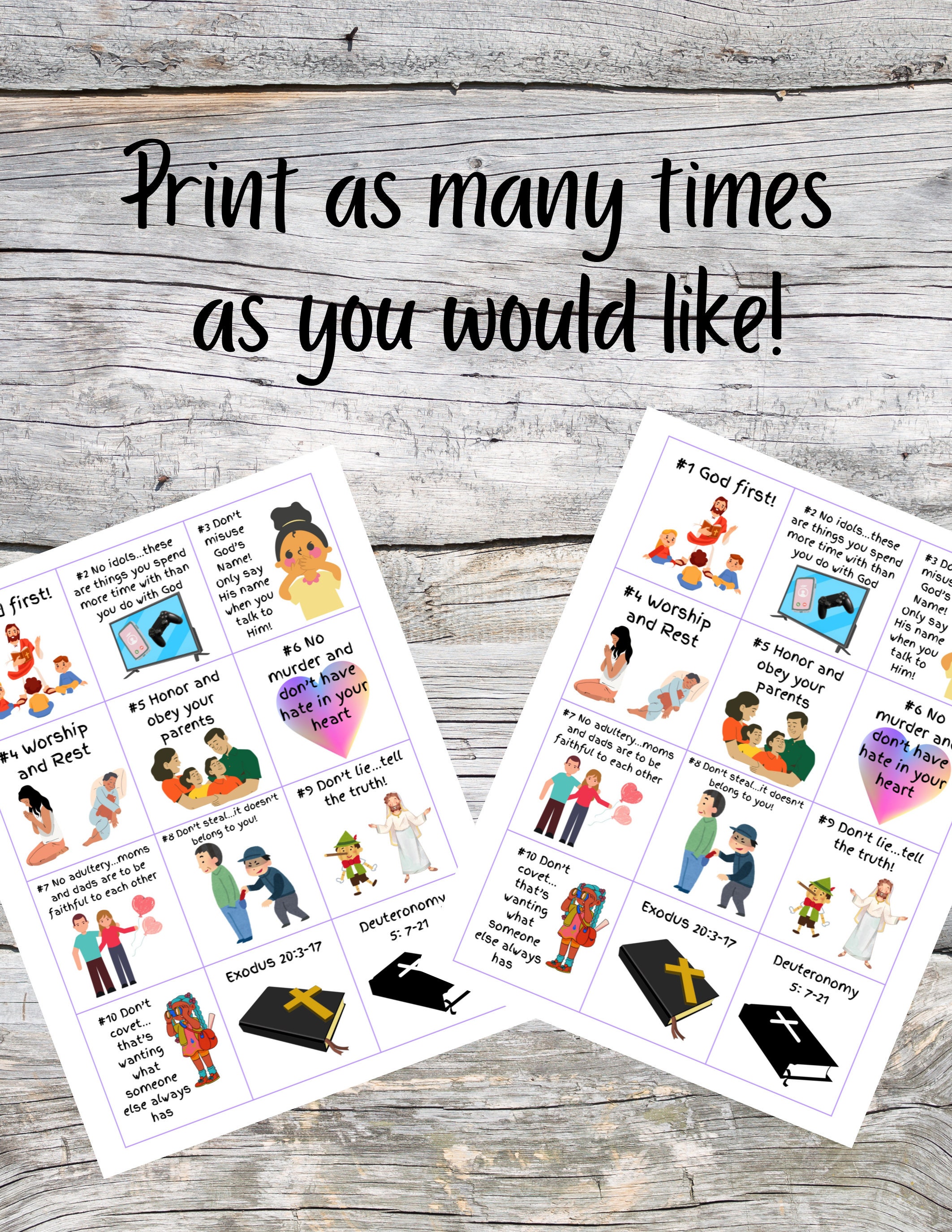10 Commandments Matching Game: Bible Verse Activity (digital Download ...