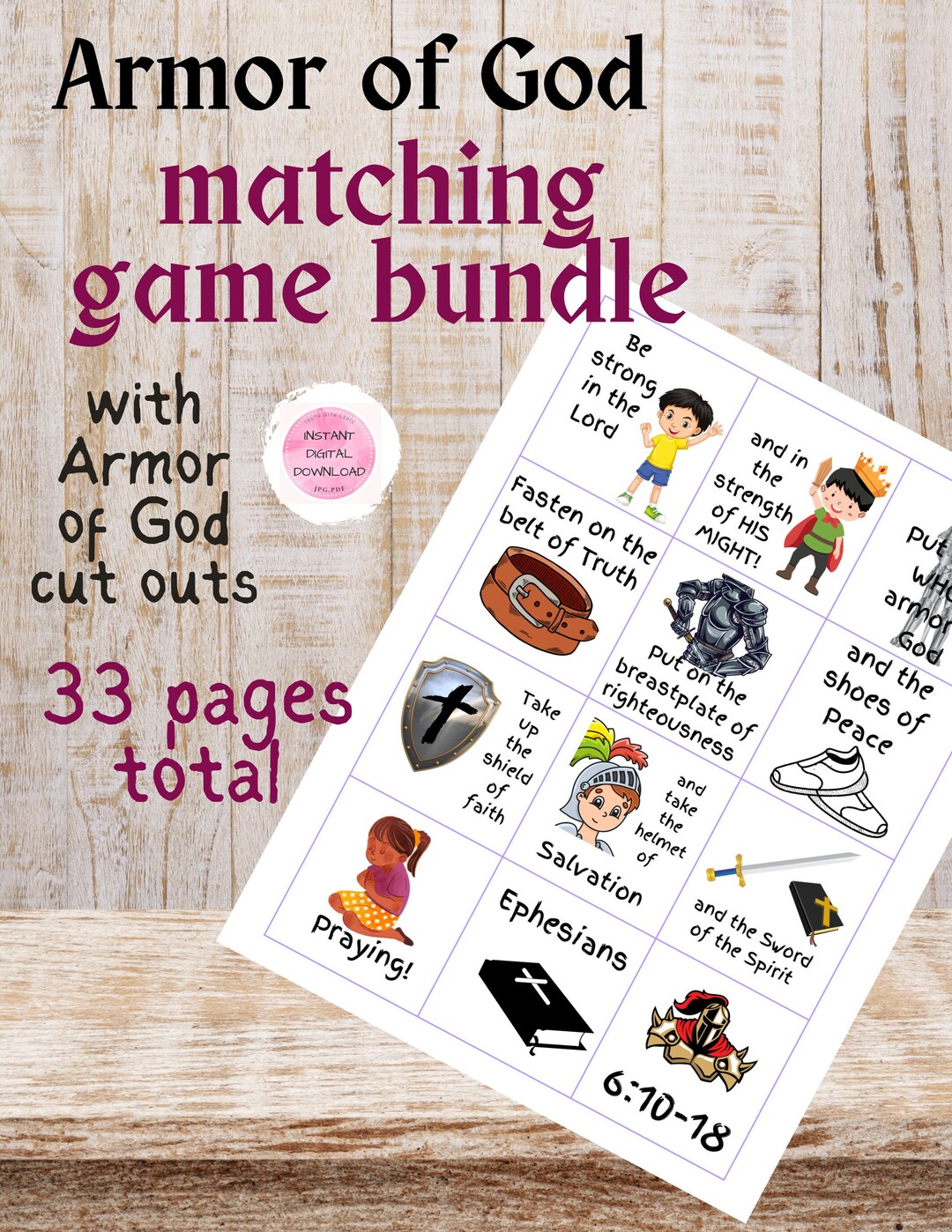 Armor of God Matching Game Bundle: VBS Activity (digital Download) - Etsy