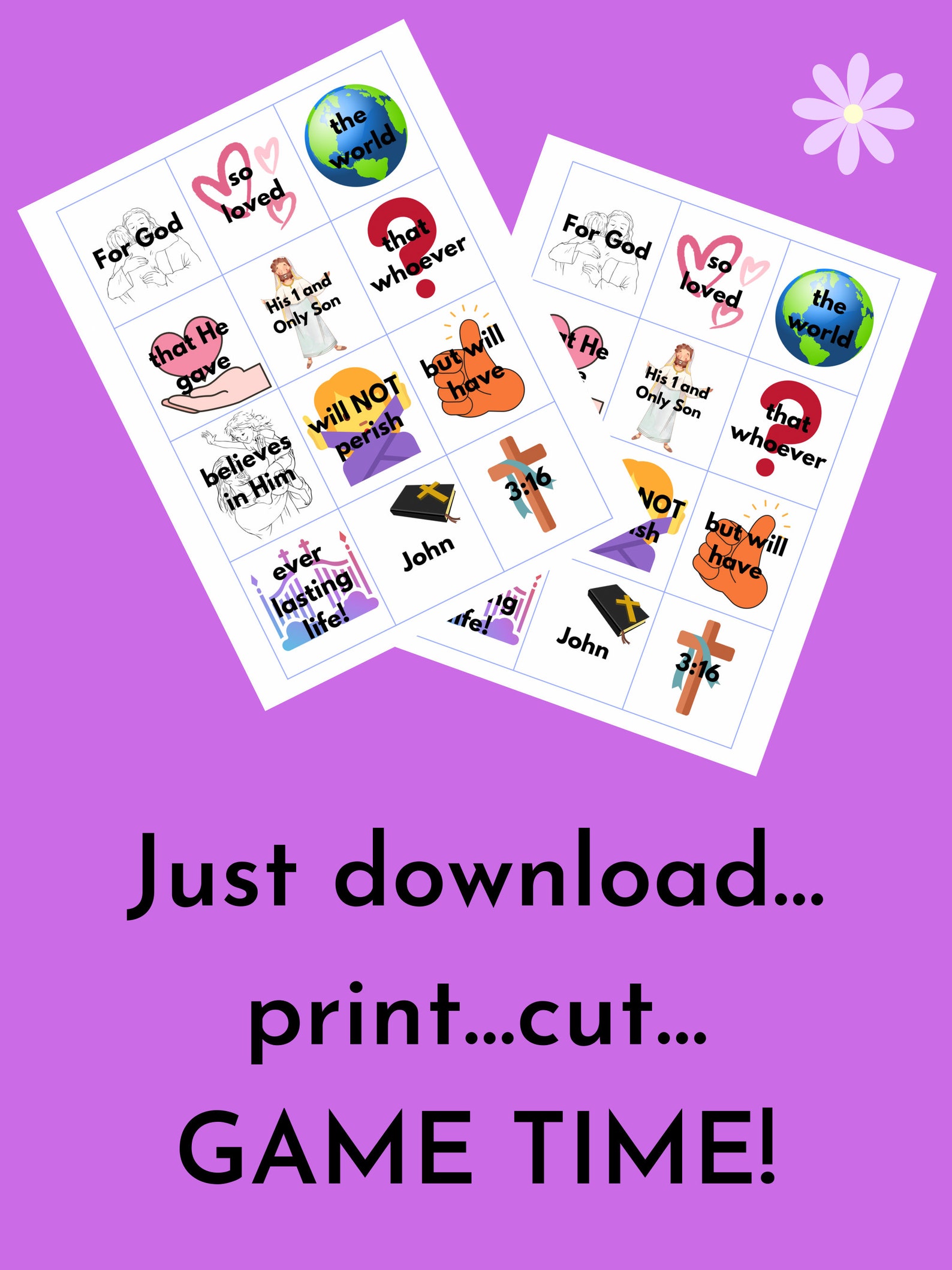 Matching Bible Game| John 3 16| Matching Game | Bible Verse Game ...