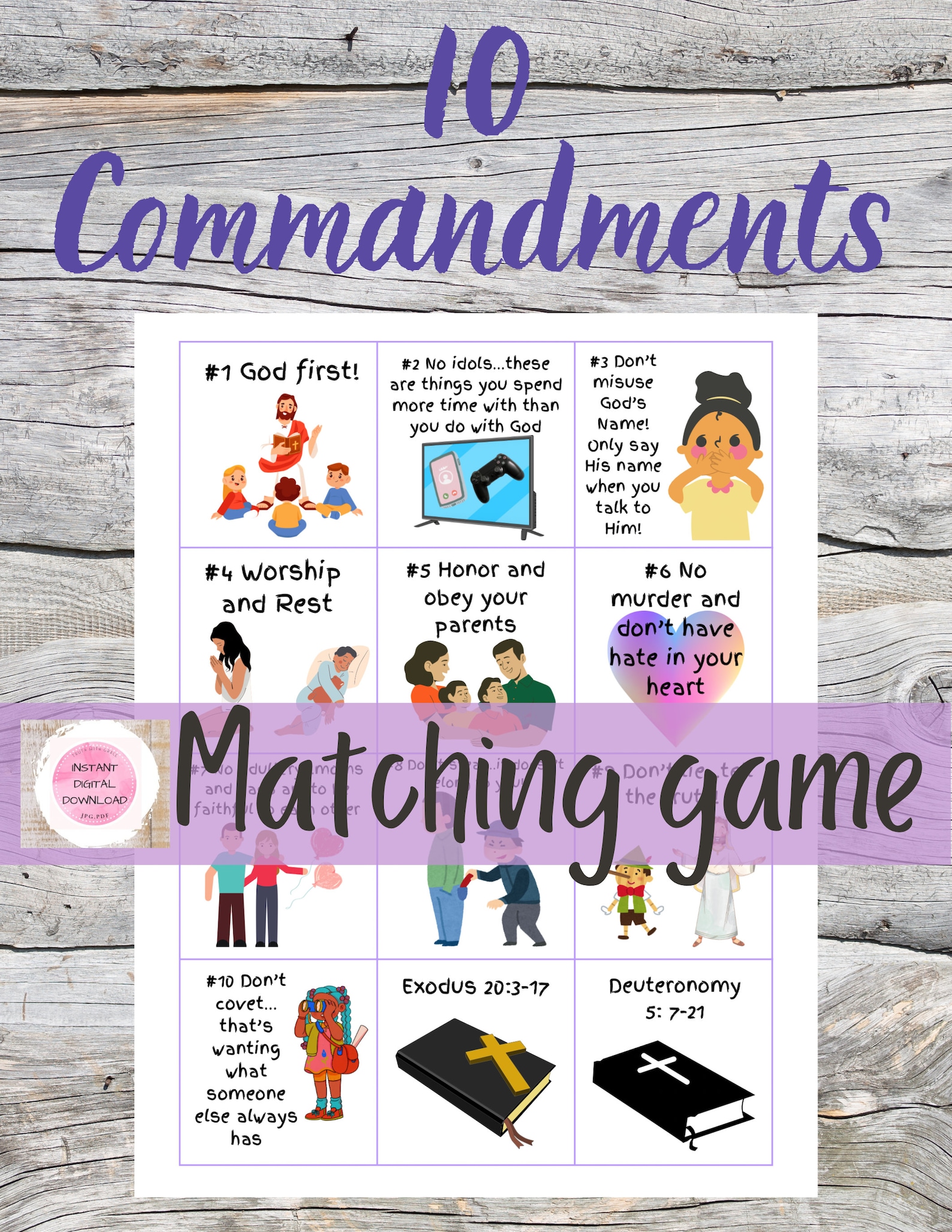 10 Commandments Matching Game: Bible Verse Activity (digital Download ...