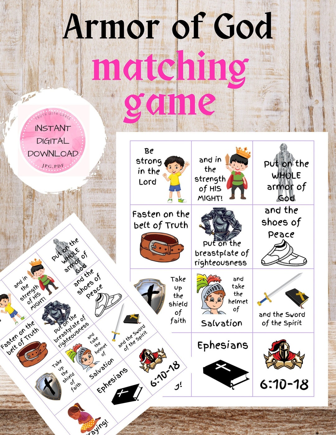 Armor of God Memory Verse Game: Ephesians 6 Printable (digital Download ...