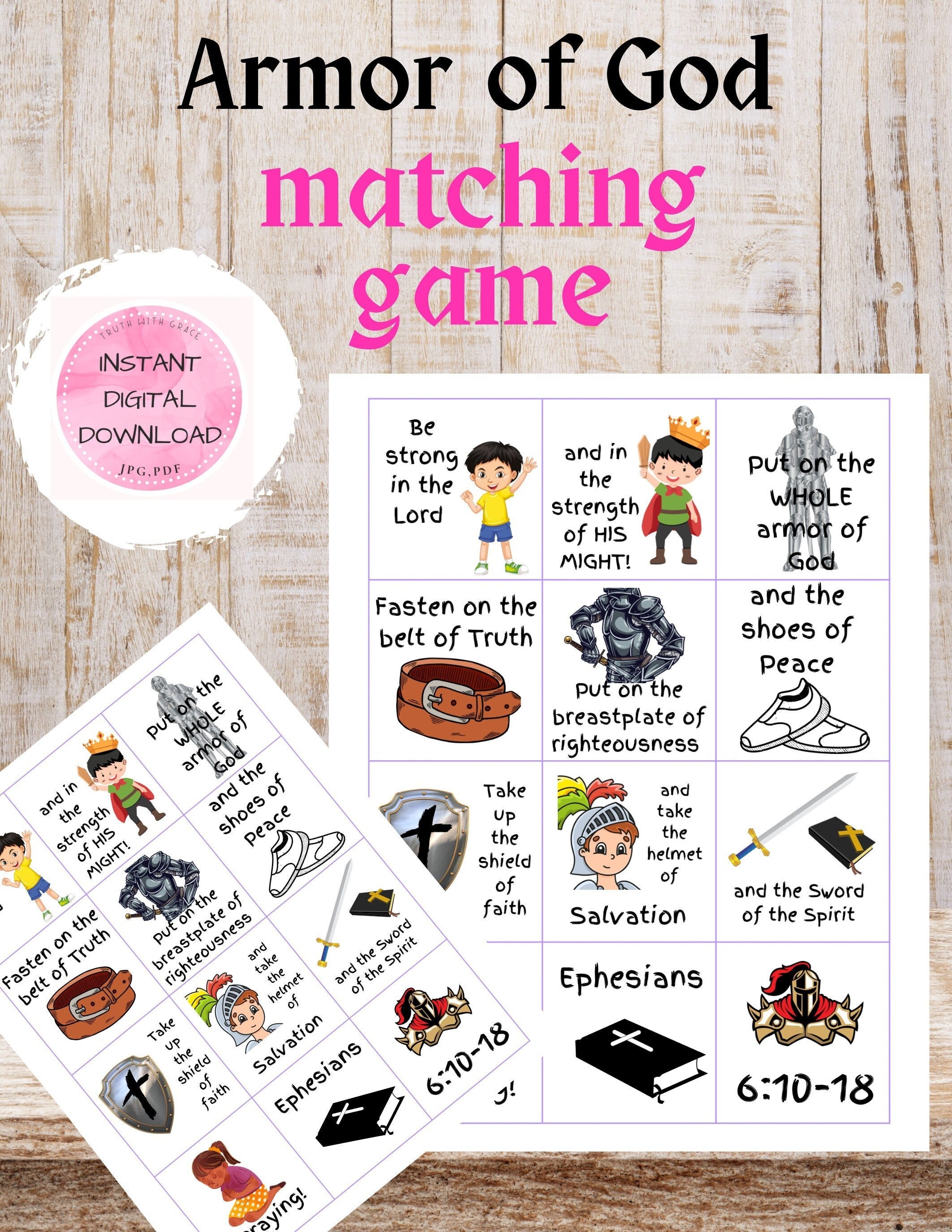Armor of God Memory Verse Game: Ephesians 6 Printable (digital Download ...