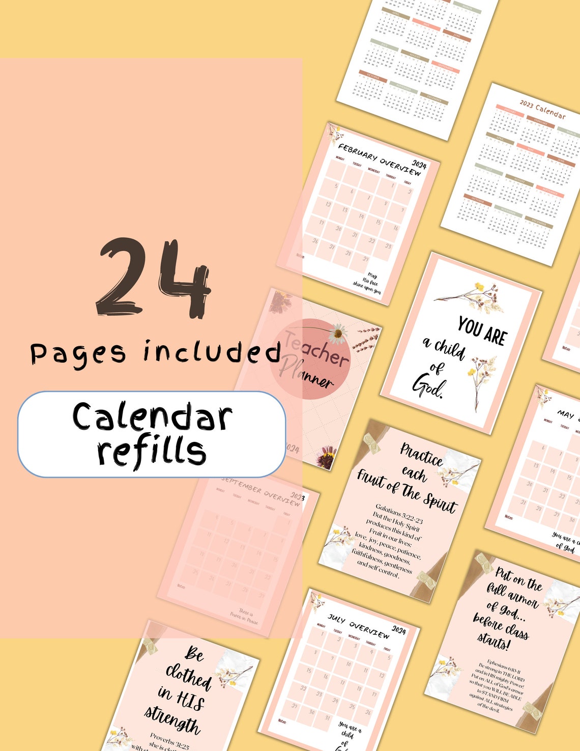 This Christian Teacher Printable Planner CALENDAR REFILLS Filled With ...