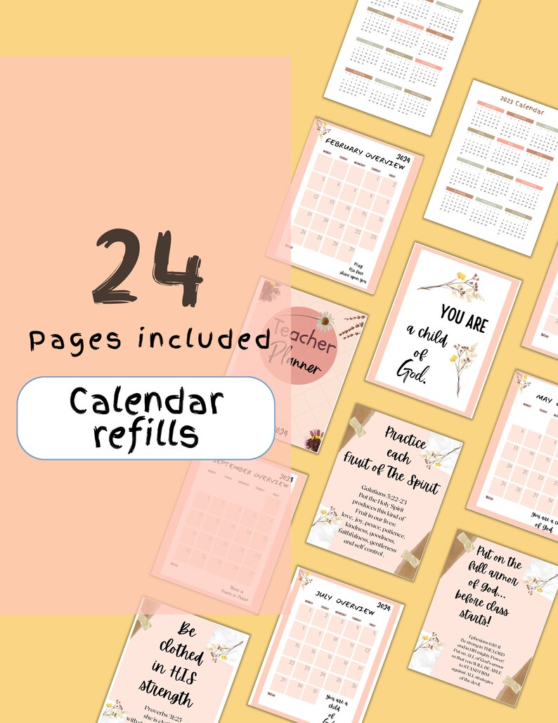 This Christian Teacher Printable Planner CALENDAR REFILLS Filled With ...