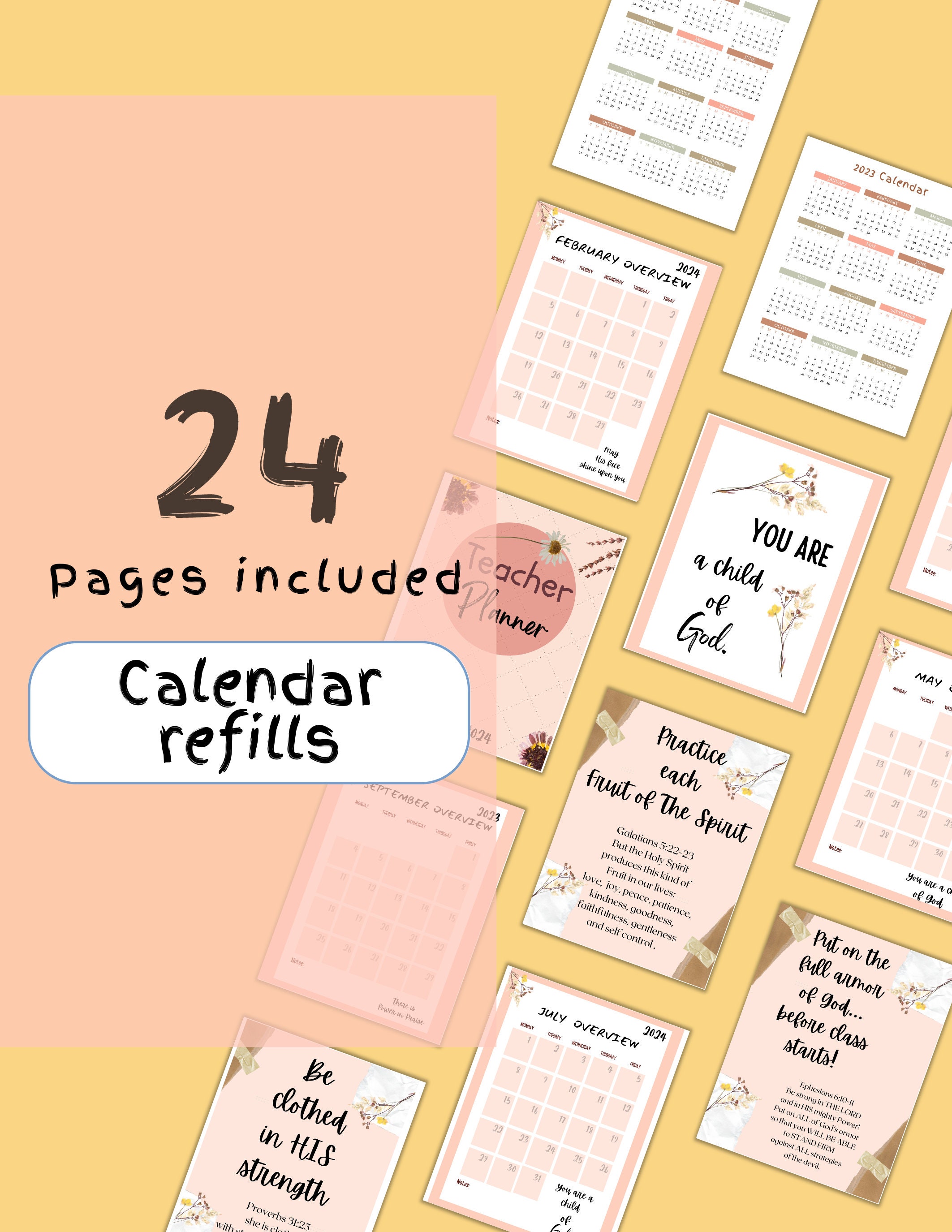 This Christian Teacher Printable Planner CALENDAR REFILLS Filled With ...