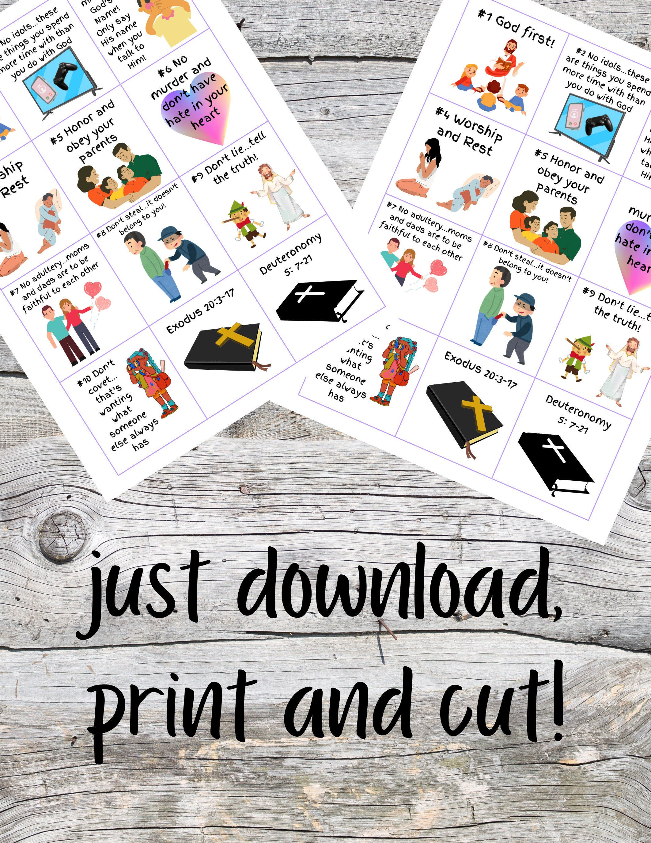 10 Commandments Matching Game: Bible Verse Activity (digital Download ...