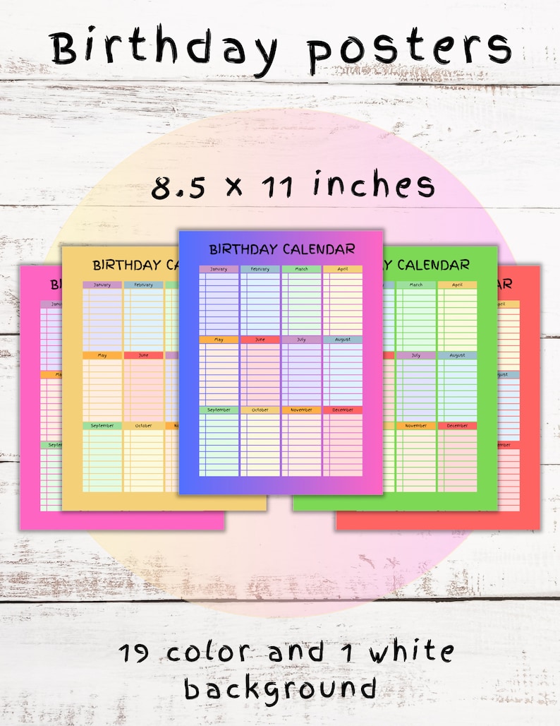 Classroom Birthday Calendar Poster: Colorful Event Tracker (digital ...