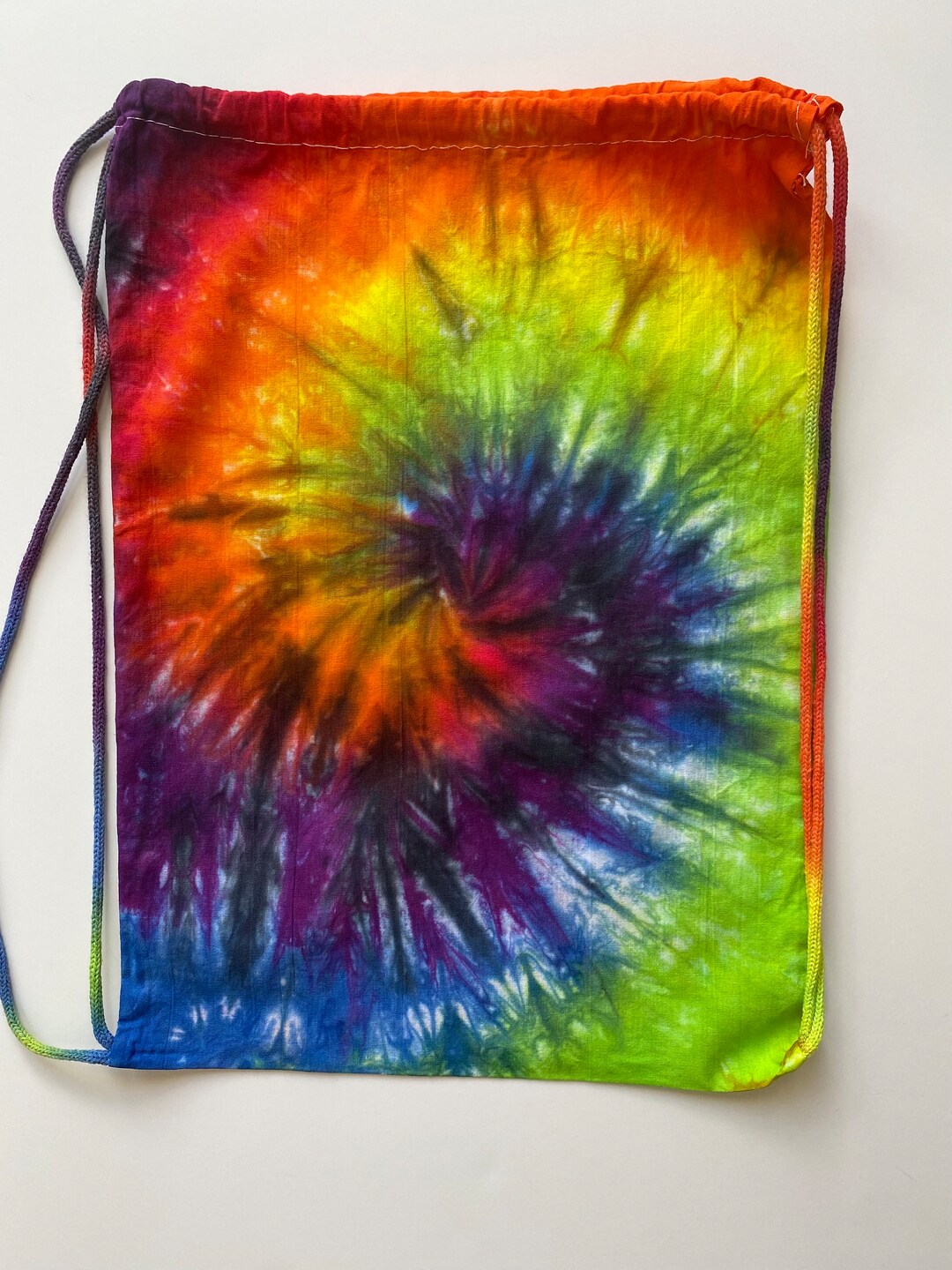 Rainbow Tie Dye Drawstring Bag – Lightweight Economical Sport Pack – Unisex Boho Festival ...