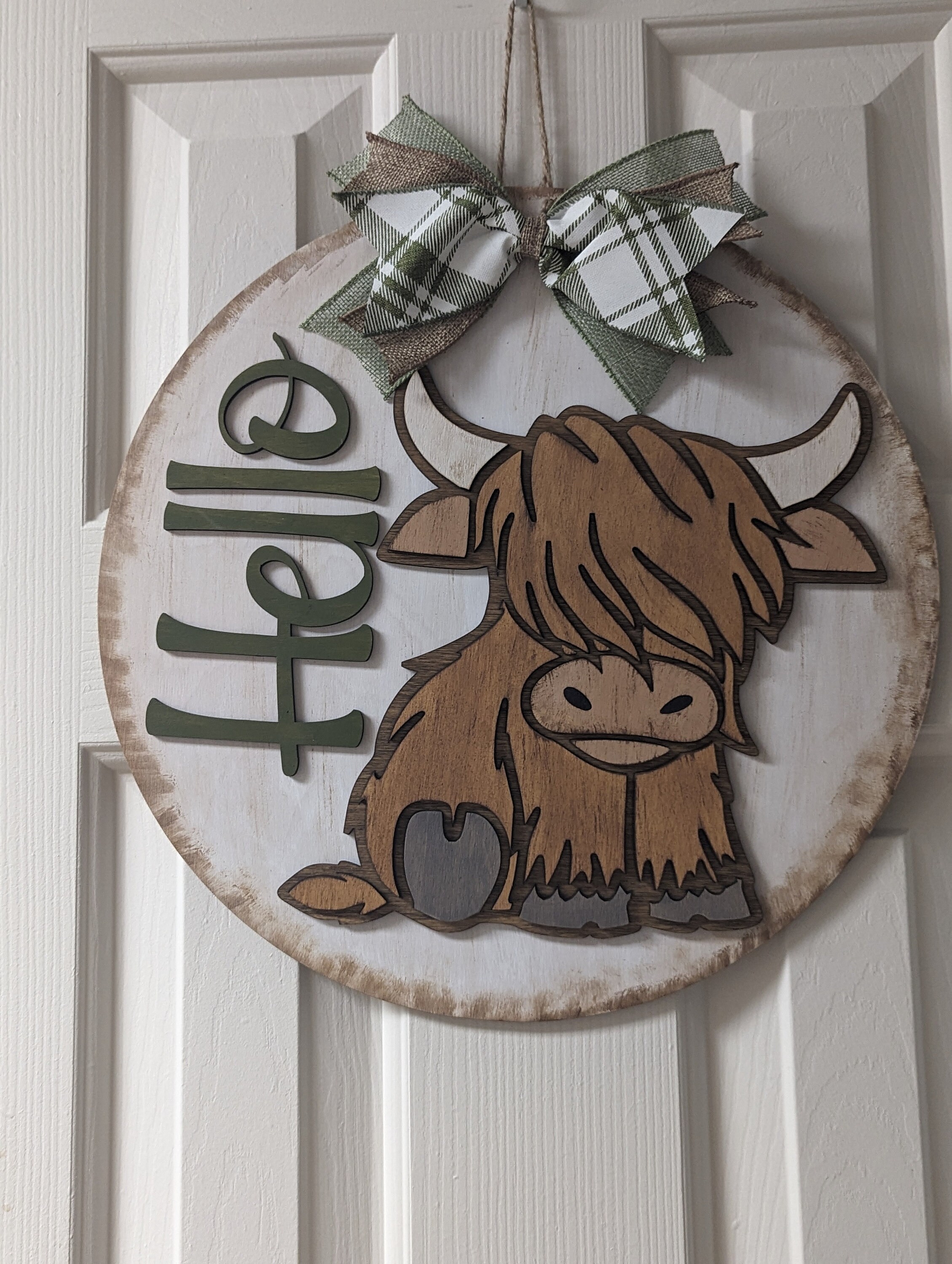 Hello Highland Cow Door Sign - Etsy