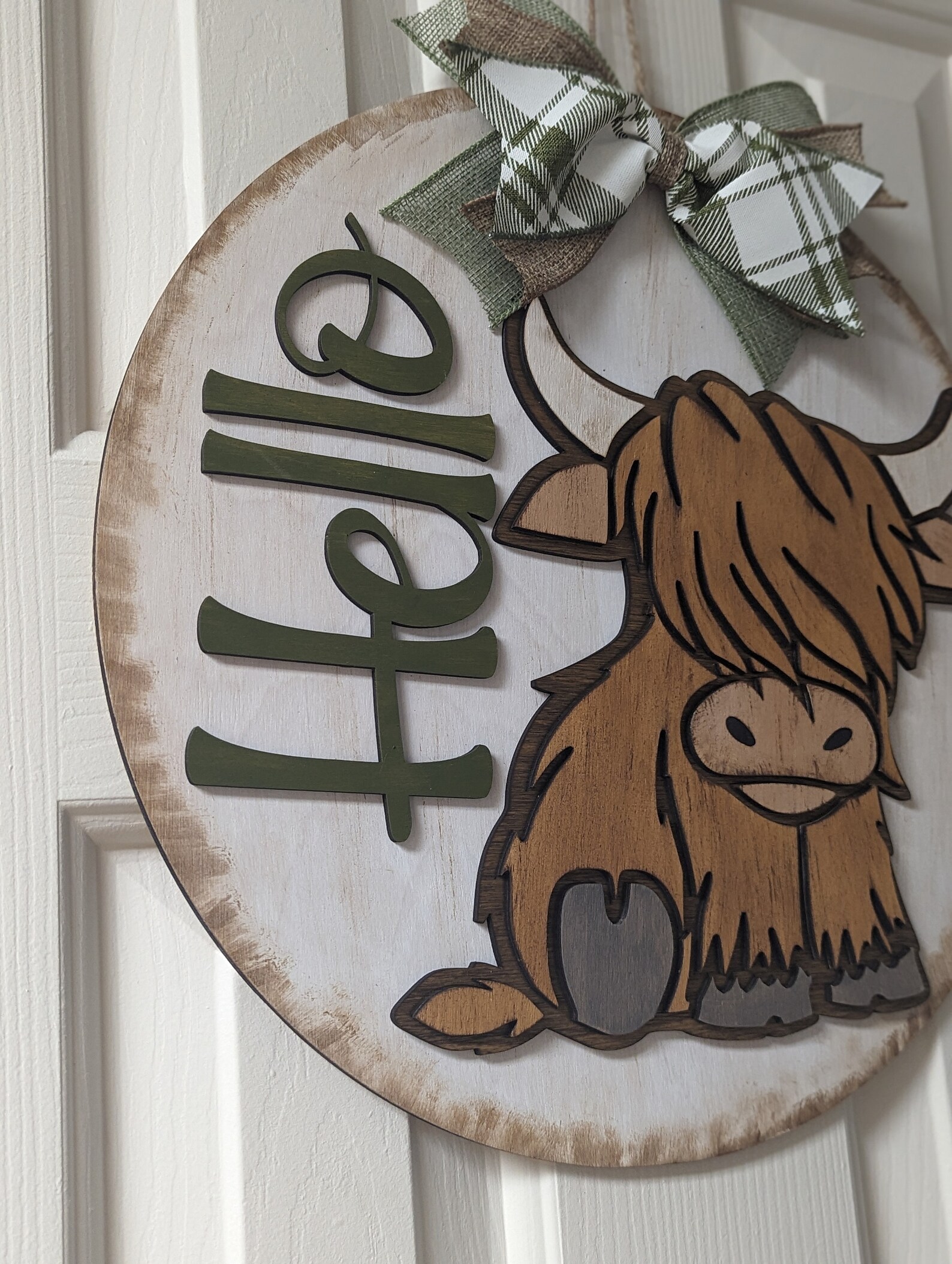 Hello Highland Cow Door Sign - Etsy