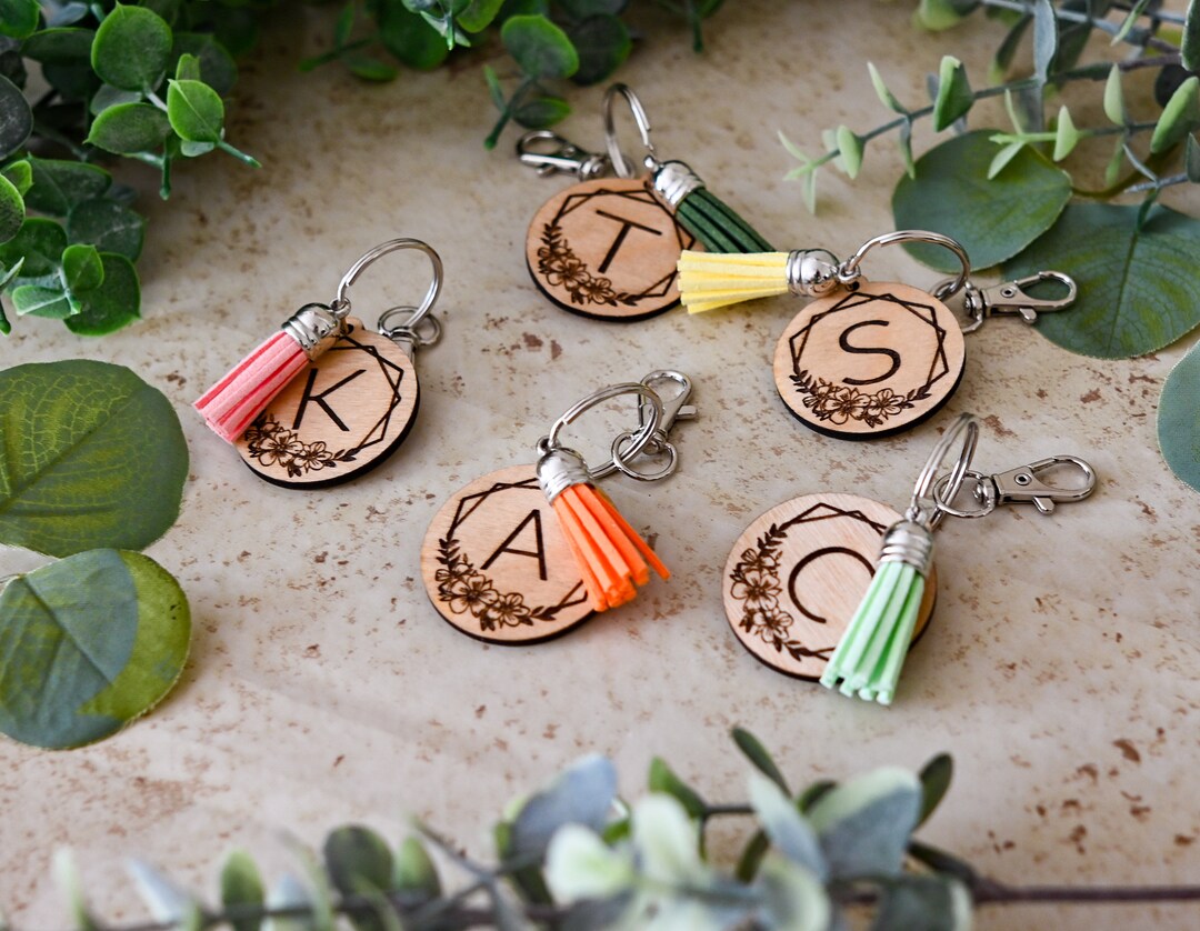 Personalized Floral Monogram Keychain With Tassel - Customizable Gift ...
