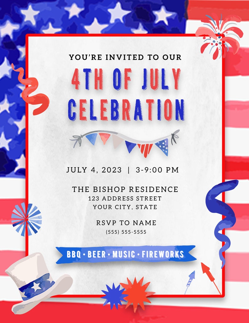 EDITABLE 4th of July Invitation Printable Fourth of July Celebration ...