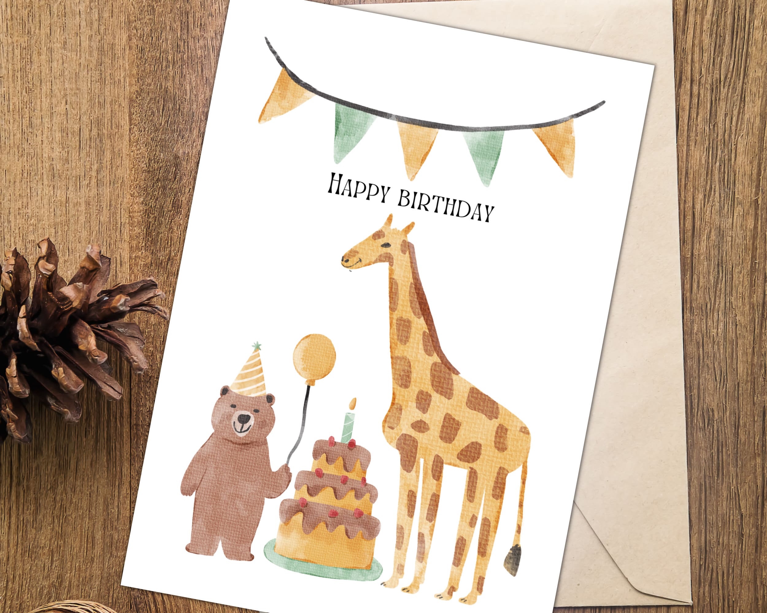 Printable Giraffe Birthday Card, Bear Birthday Card, Animated Animal ...