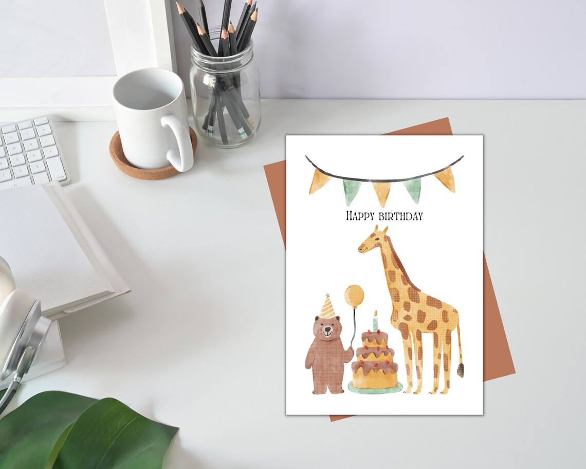 Printable Giraffe Birthday Card, Bear Birthday Card, Animated Animal ...