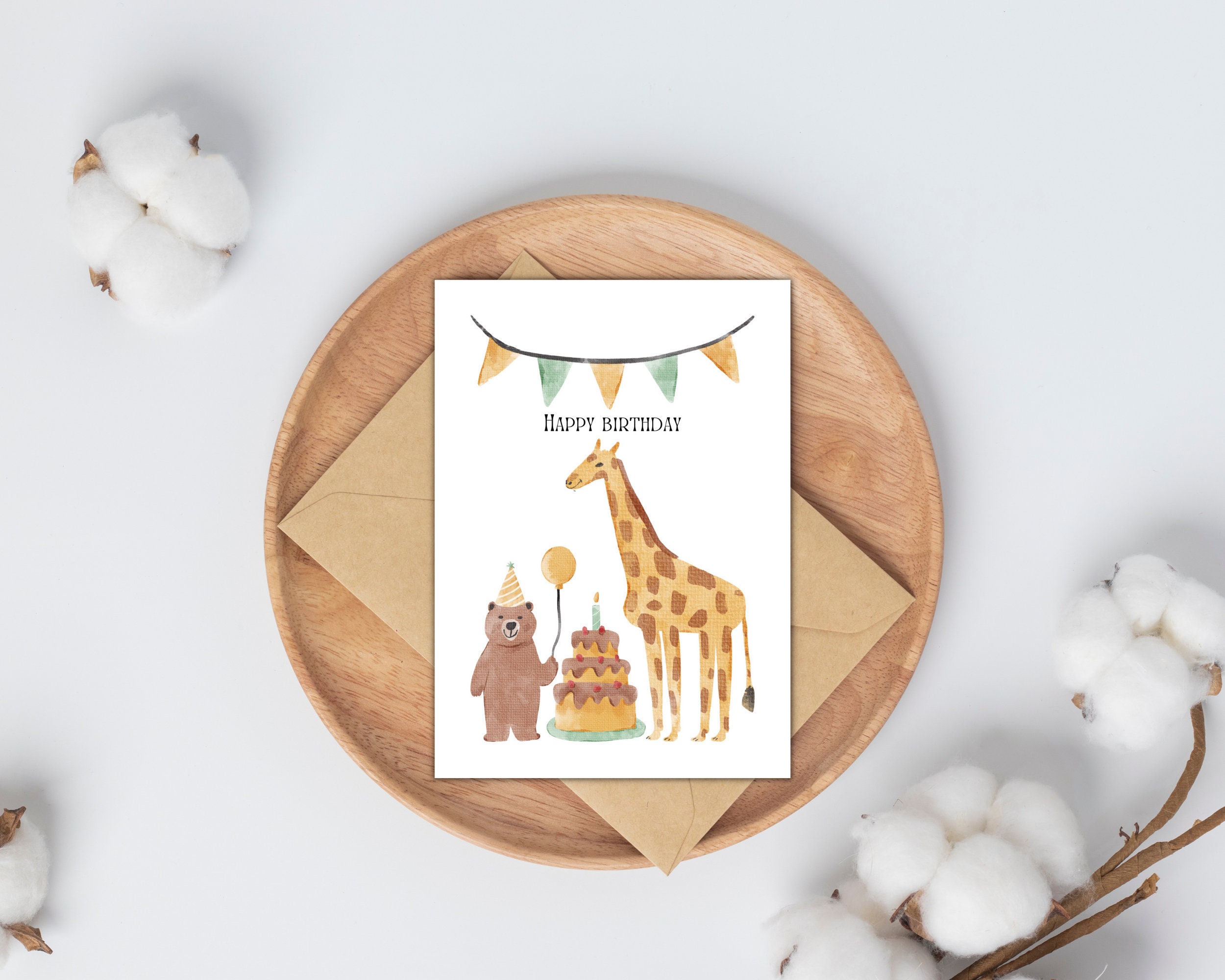 Printable Giraffe Birthday Card, Bear Birthday Card, Animated Animal ...