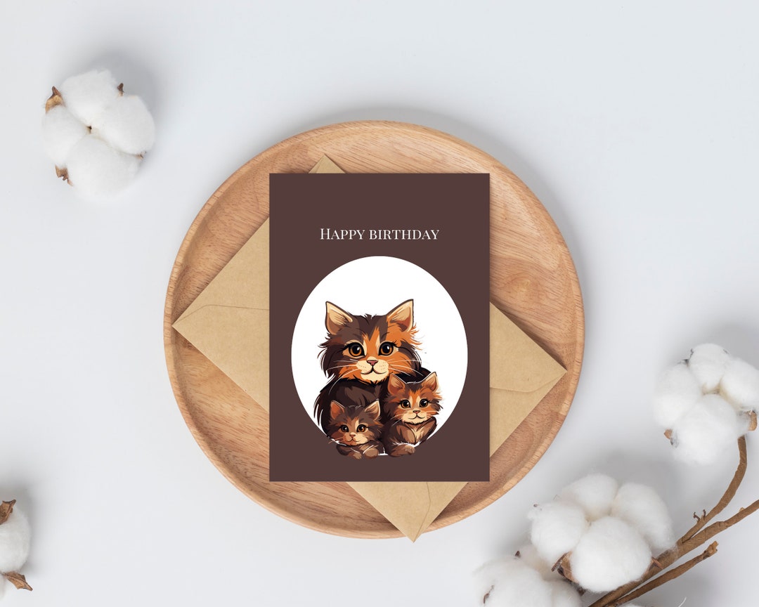 Cuteness of Cats Birthday Card, Anime Cat Birthday Card, Printable ...