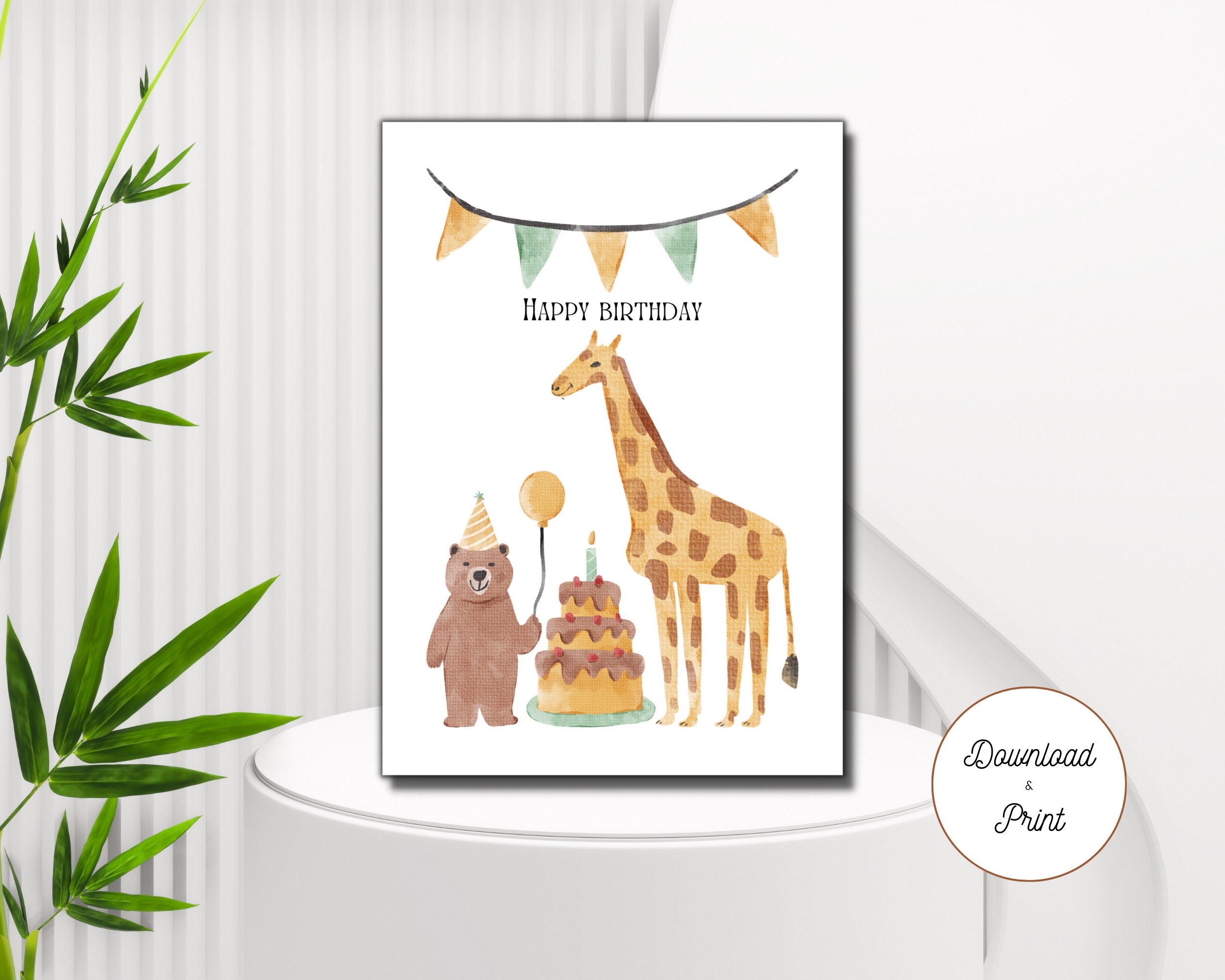 Printable Giraffe Birthday Card, Bear Birthday Card, Animated Animal ...