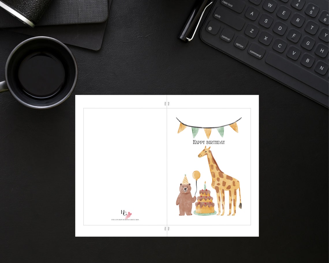 Printable Giraffe Birthday Card, Bear Birthday Card, Animated Animal ...