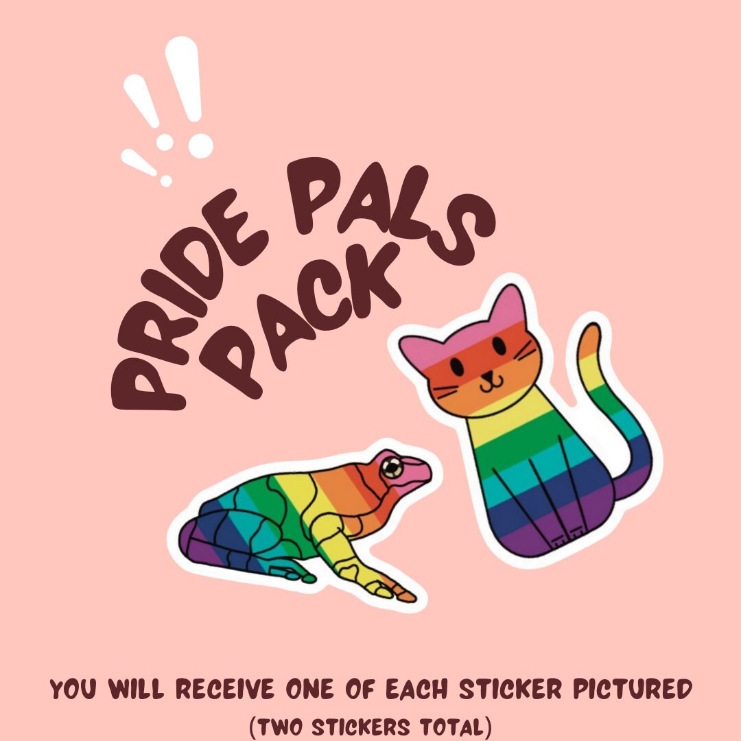 Pride Pals Sticker Pals! Two Vinyl Waterproof Stickers. Rainbow Cat and ...