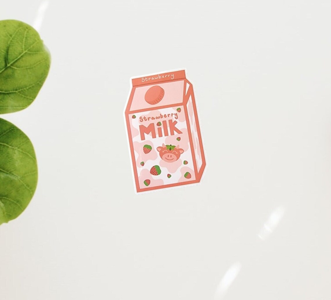Strawberry Milk Sticker, Strawberry Cow Sticker, Waterproof Strawberry ...