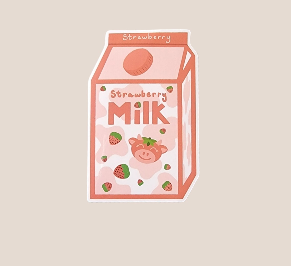 Strawberry Milk Sticker, Strawberry Cow Sticker, Waterproof Strawberry ...