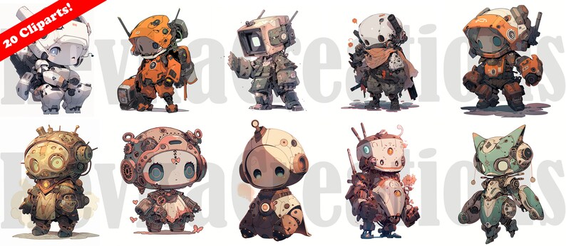 Cute Robots Clipart Pack - Cute Different Robots - High Resolution ...