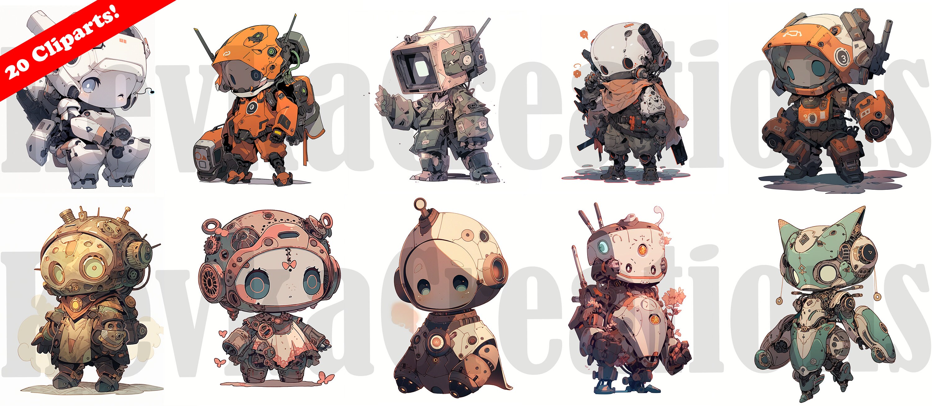 Cute Robots Clipart Pack - Cute Different Robots - High Resolution ...