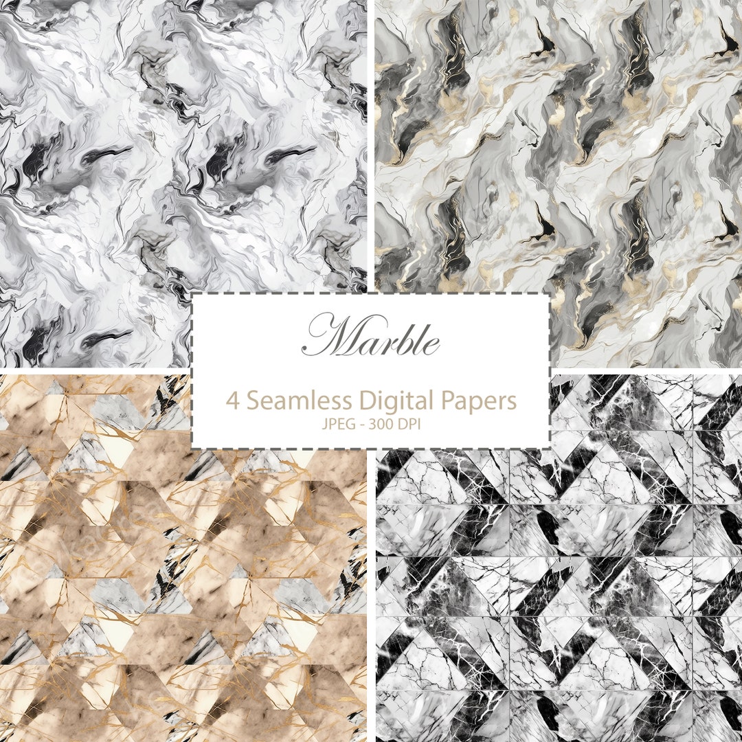 Marble Seamless Pattern, Digital Paper, White and Golden Marble ...