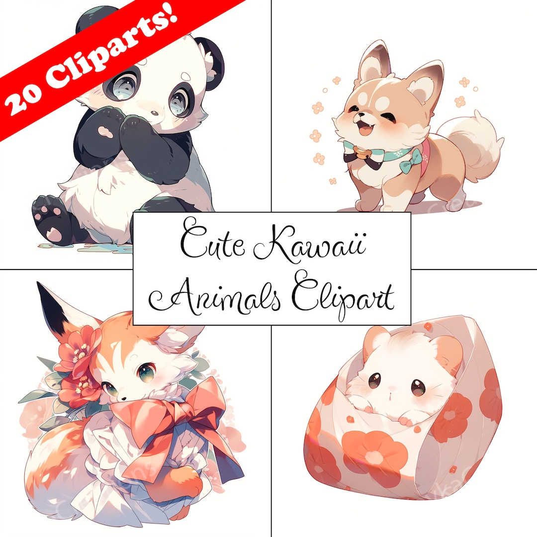 Kawaii Animal Clipart Pack - Cute Different Animals - High Resolution ...