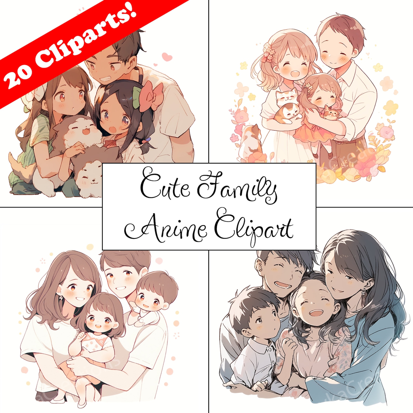 Cute Anime Family Clipart Pack - Cute Different Anime Familys - High ...