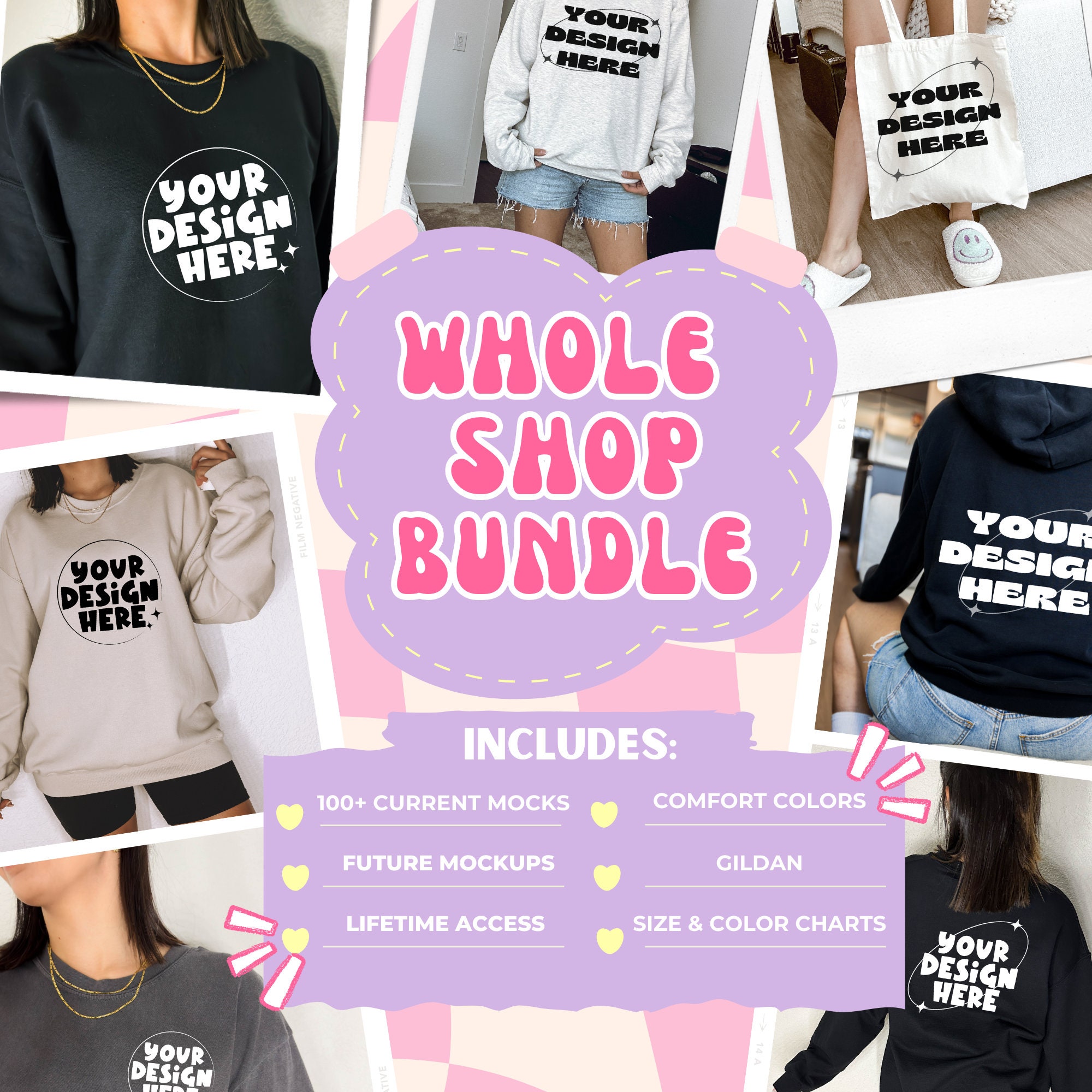 Whole Shop Bundle Mockup, Aesthetic Oversized Tee Mock Comfort Color C1717 Gildan 18000 Mock up ...