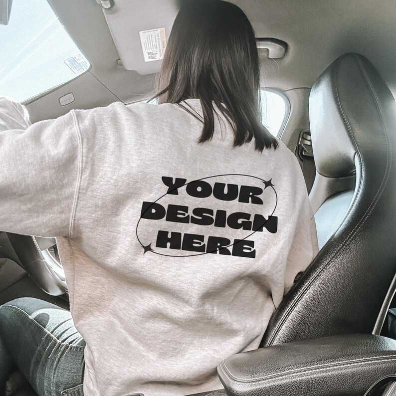 Gildan 18000 Ash Gray Aesthetic Mockup Trendy Model Oversized Boho ...