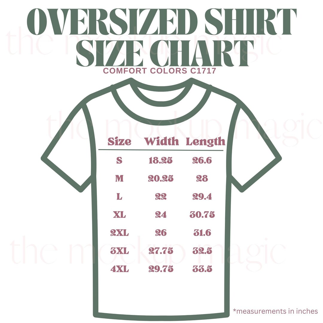 Comfort Colors 1717 Size Chart Trendy Mockup Aesthetic Mock Ups ...