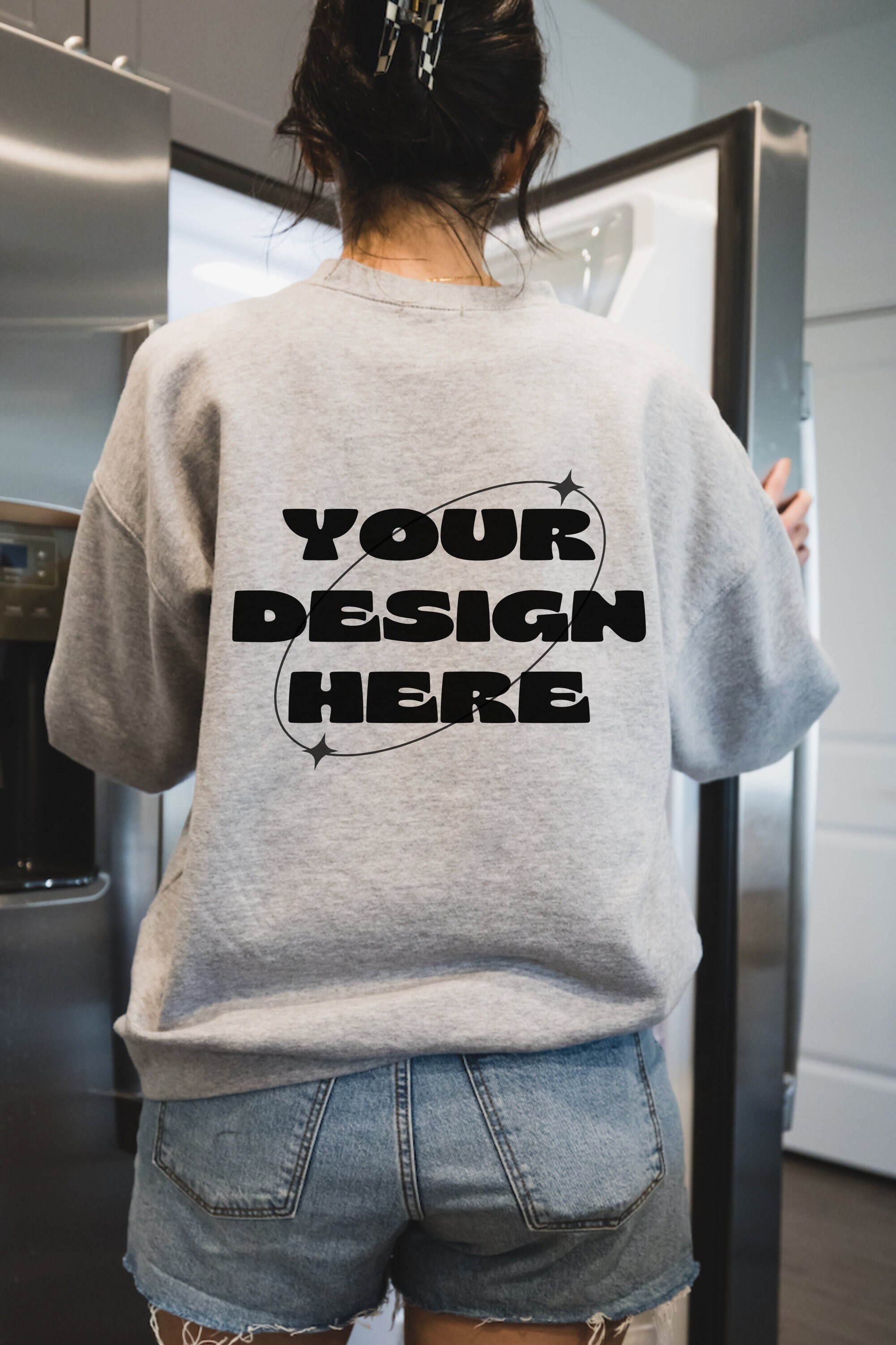 Gildan 18000 Ash Gray Aesthetic Mockup Trendy Model Oversized Boho ...