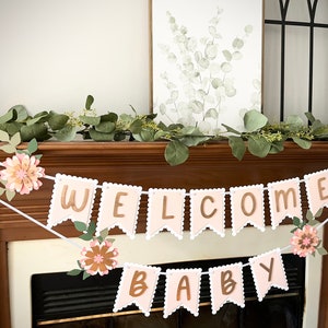 Spring Flower Baby Shower Banner. Welcome Baby. Baby in Bloom. Oh Baby ...