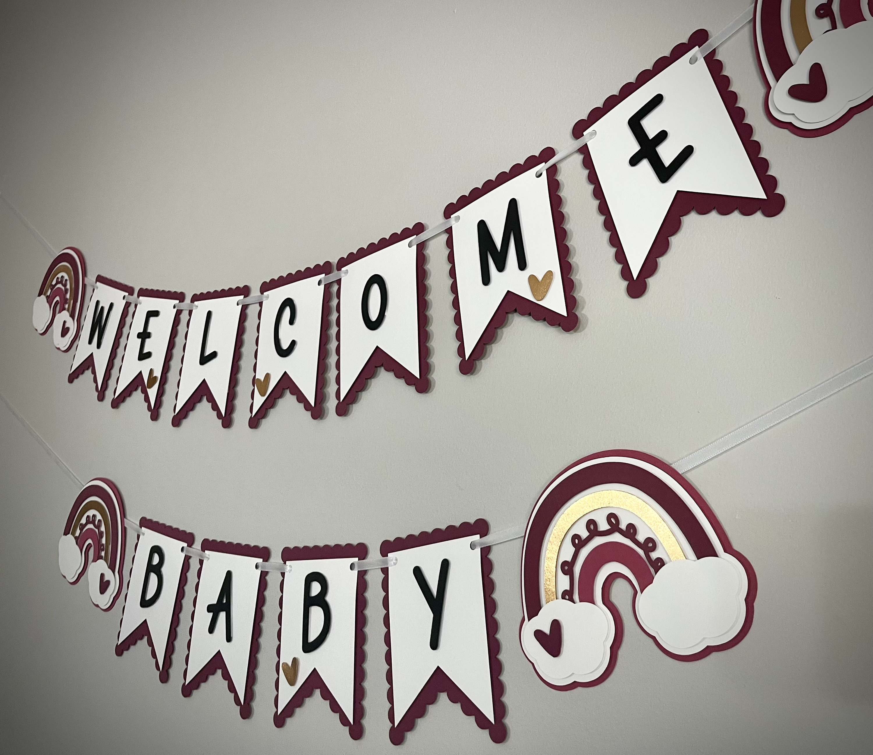 Boho Rainbow Baby Shower Banner. Welcome Baby. Pink Purple Rose Gold ...